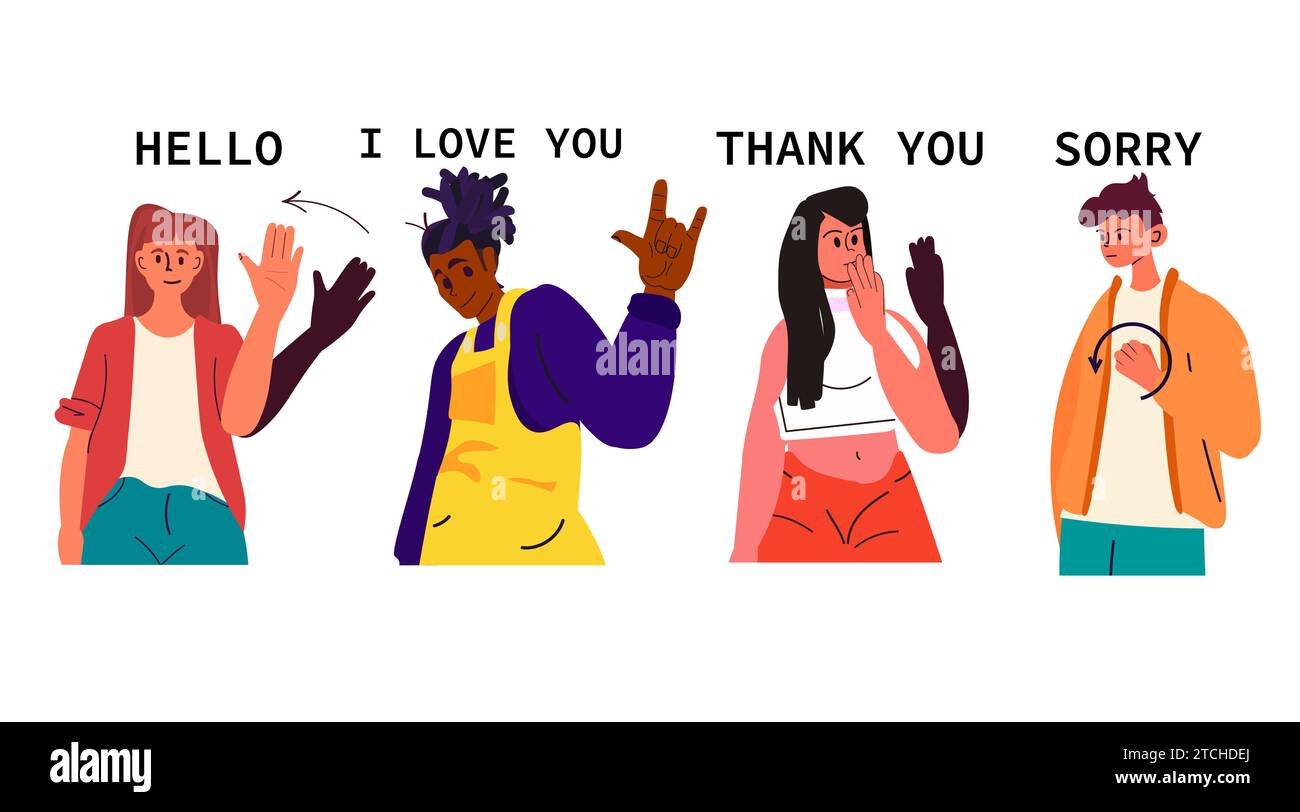 set deaf mix race people talk to each other people with hearing aid ...