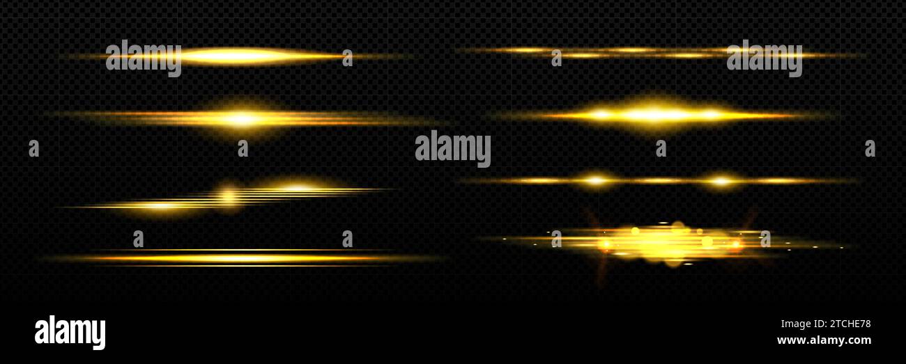 Yellow light lines set isolated on transparent background. Vector ...