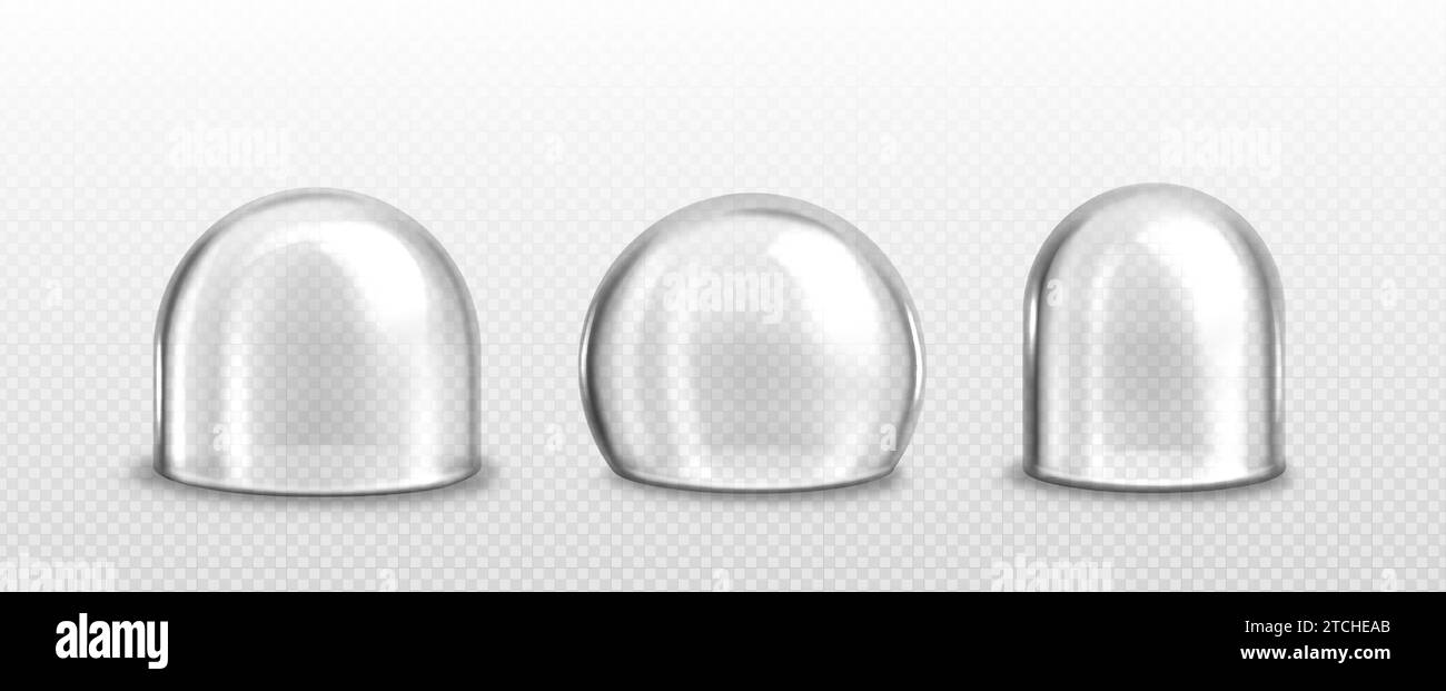Glass hemisphere transparent dome. Realistic vector illustration set of ...