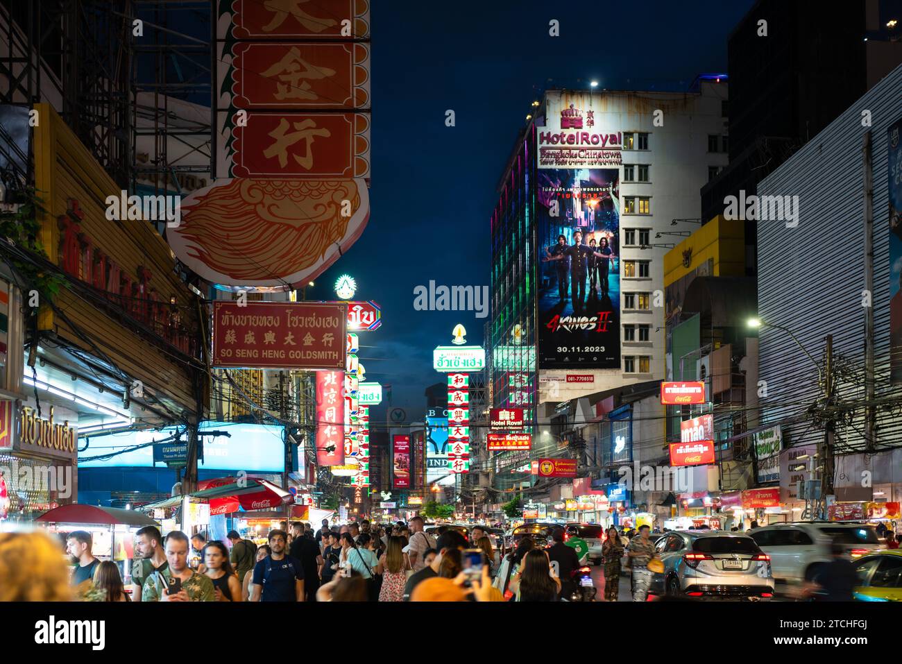 Chinatown Bangkok, Thailand - Dec 3, 2023: Busy street scene of Yaowarat road of Chinatown with ...