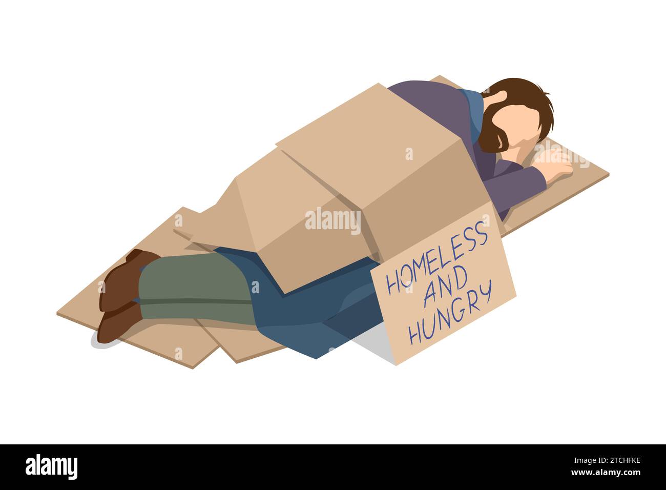 Isometric Homeless needing help, begging money man, bum. A hungry ...