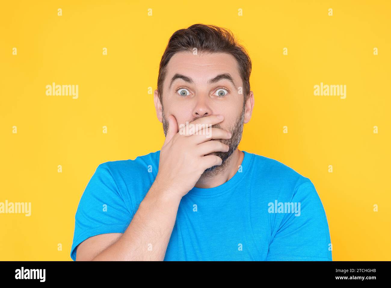 Emotional scared man looks with frightened expression, nervously ...