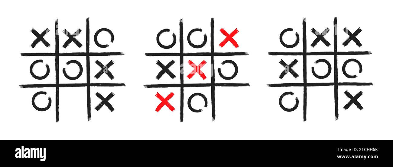 Tic tac toe xo game hand drawn grid doodle template vector illustration ...