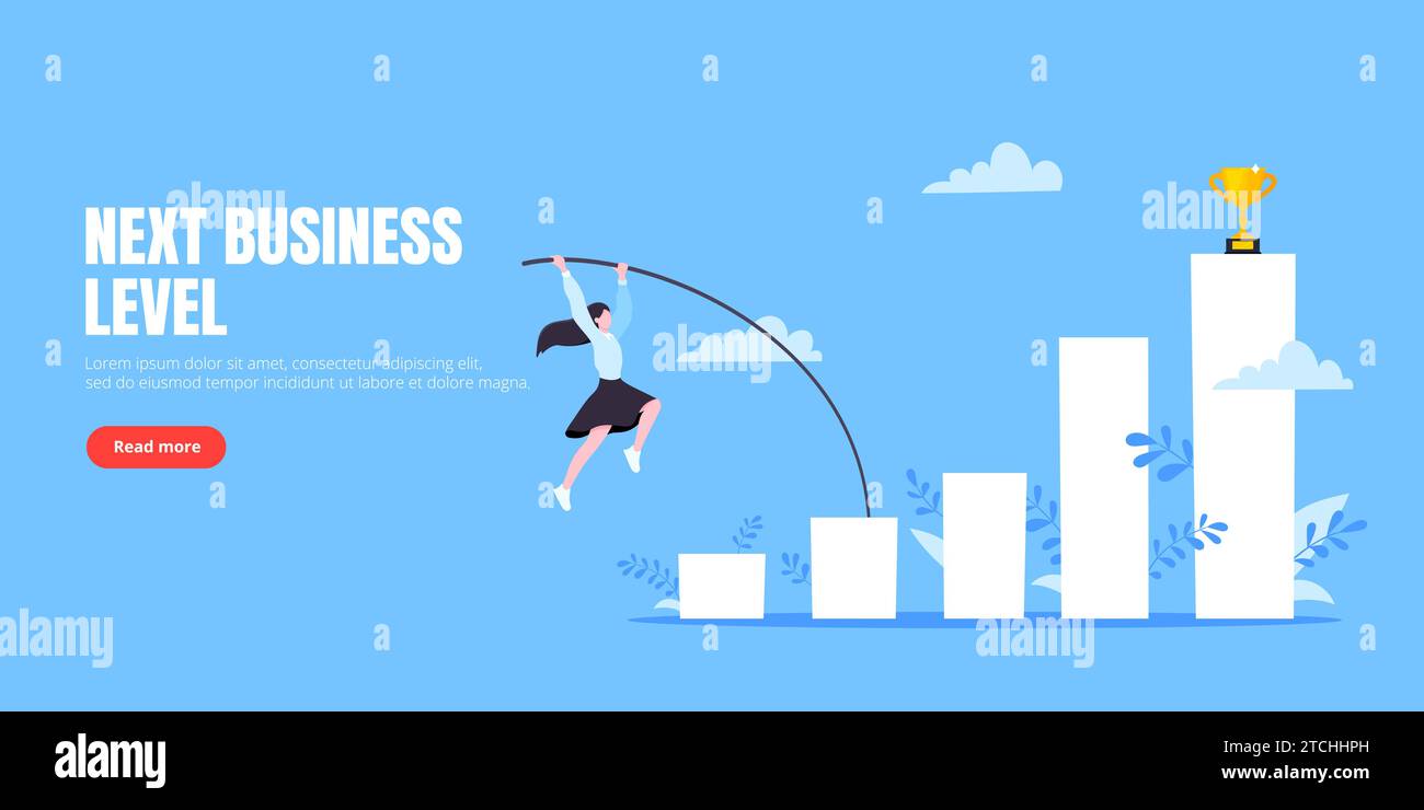 Businesswoman jumps pole vault over graph bars flat style design vector ...