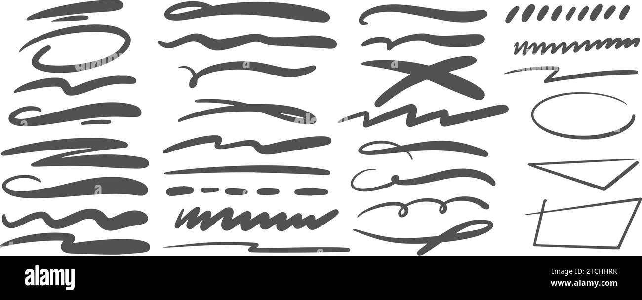 Pen strike line. Strikethrough marker scribble. Pencil and brush stroke ...