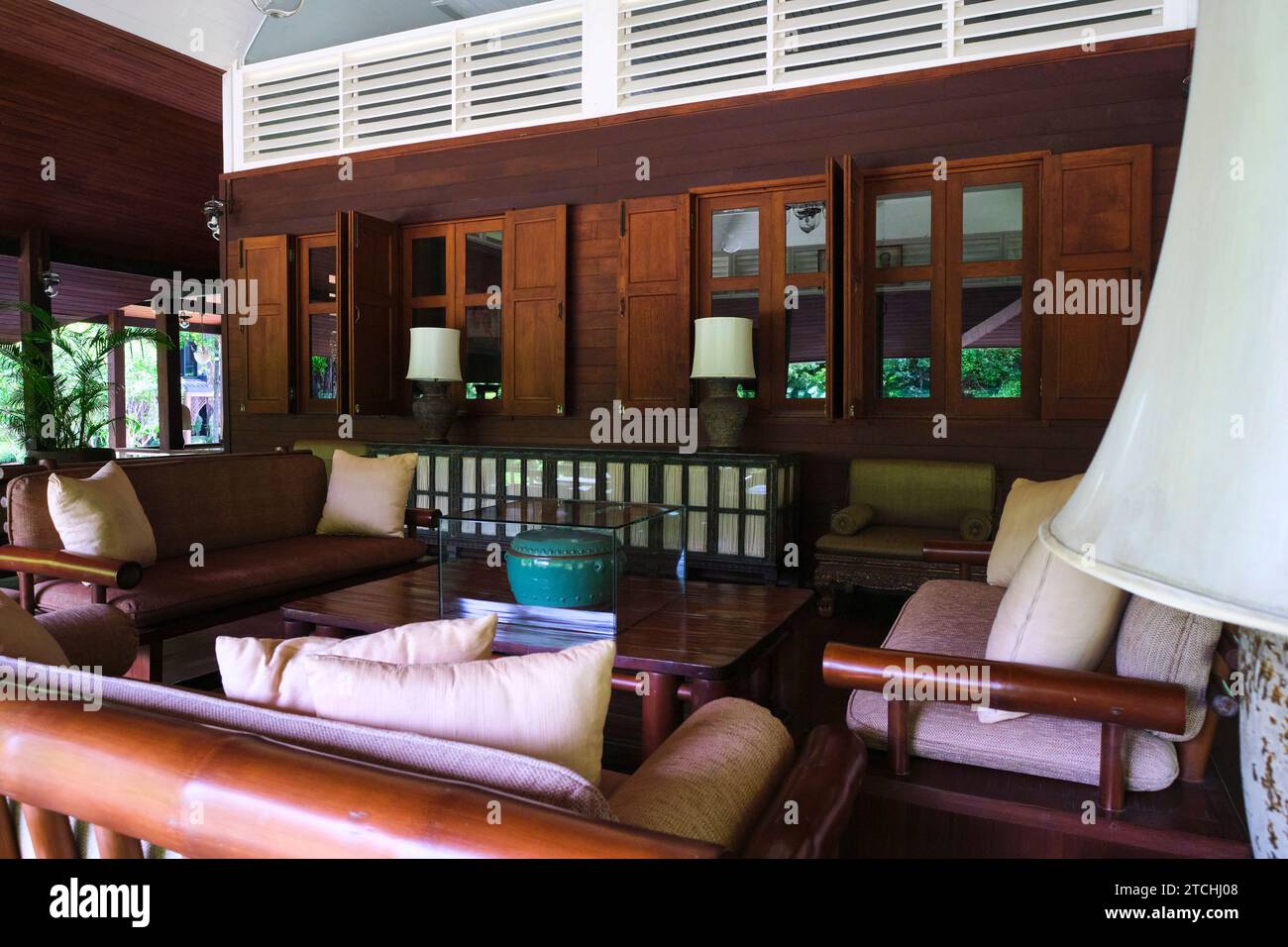 Open air sitting area with tropical design. At the Nai Lert Park ...