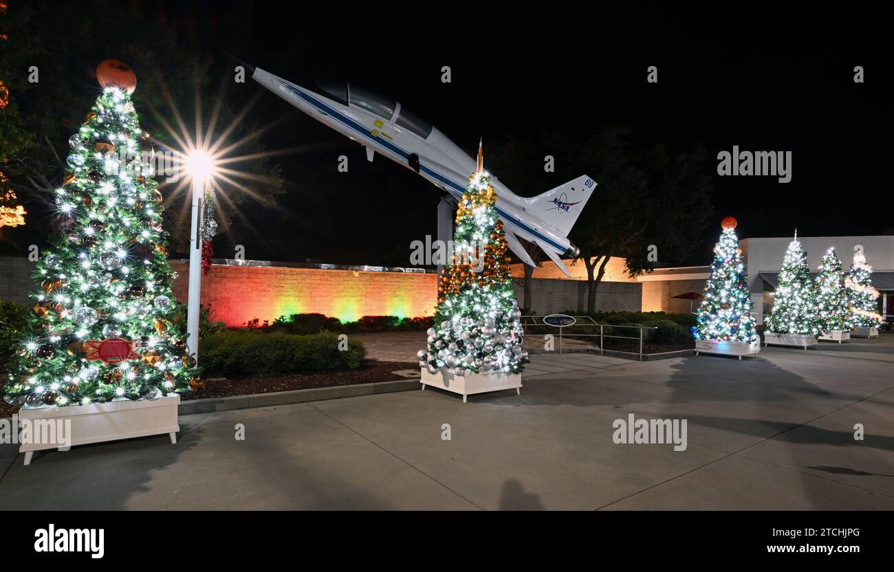 The "Rocket Tree Trail" and a NASA T-38 aircraft stand at the Kennedy ...