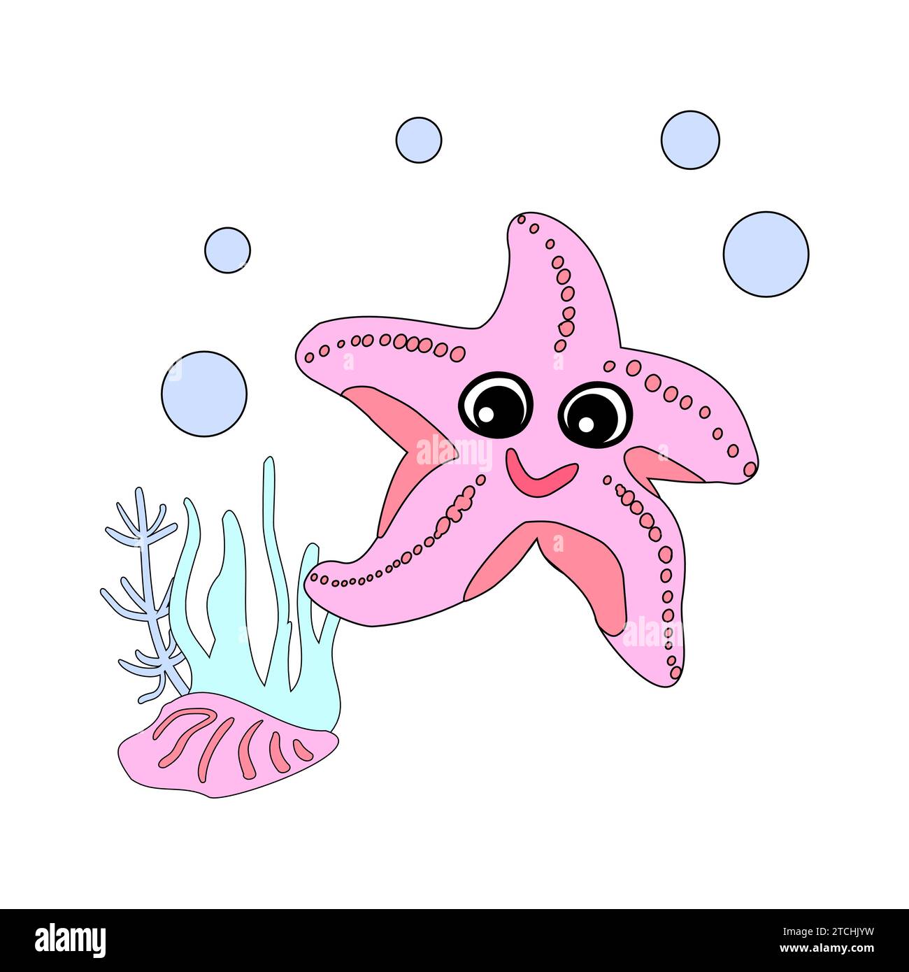Starfish with bubbles and algae in the ocean. For posters, prints on ...