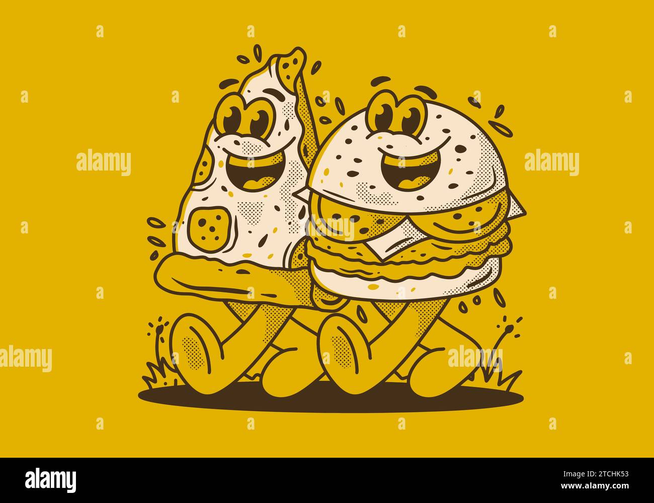 Mascot Character Illustration Of Walking Burger And Pizza Stock Vector Image And Art Alamy