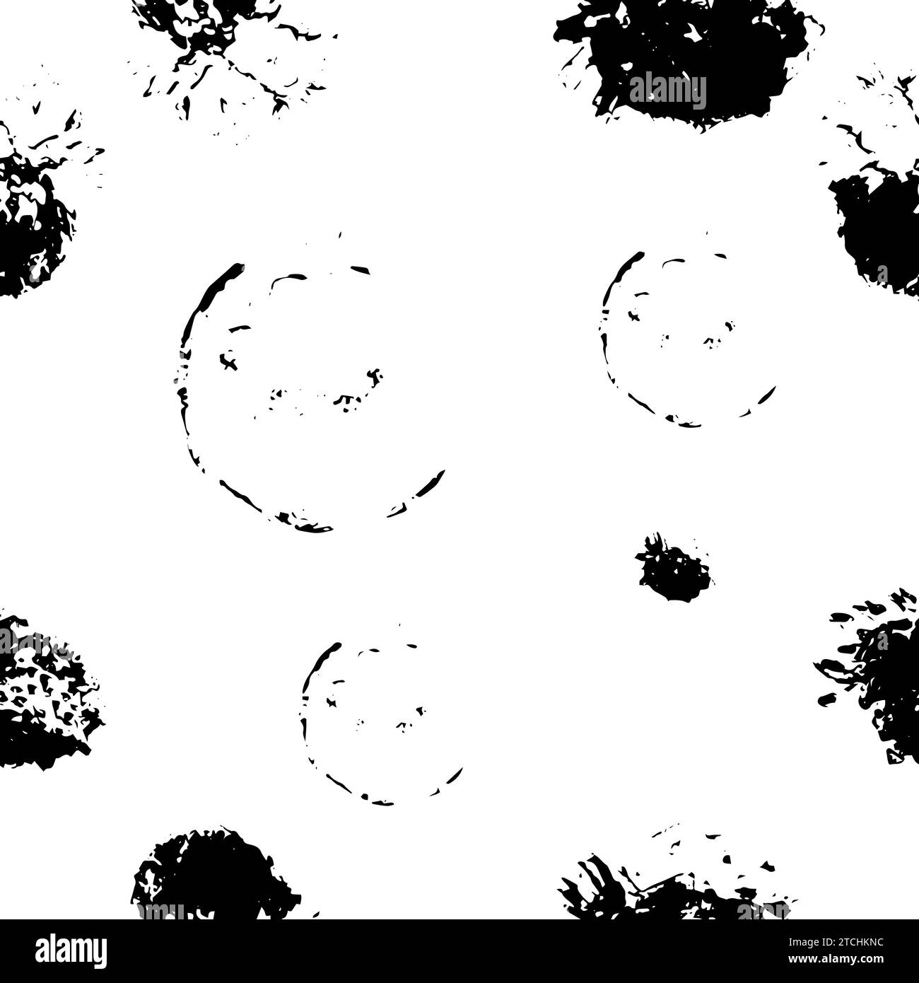 Seamless pattern of stains and splashes. Black circles and blots ...