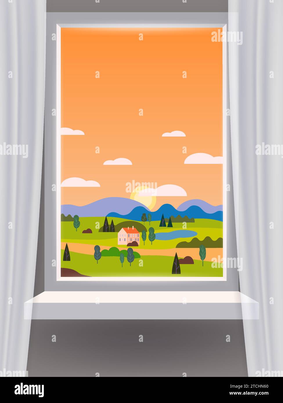 Window view interior, farm, rural landscape, country nature Stock ...