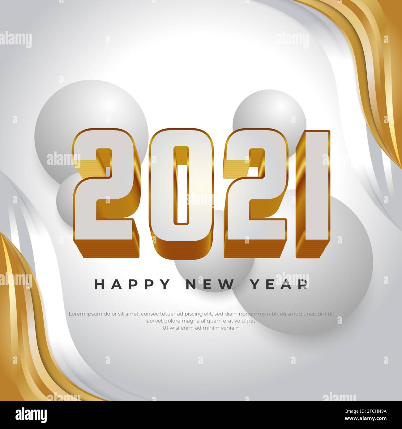 Happy new year 2021 banner with white and gold numbers on liquid ...