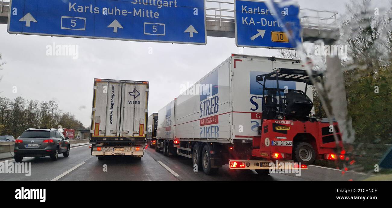 Trailers driving on a german hHighway, Germany Stock Photo - Alamy