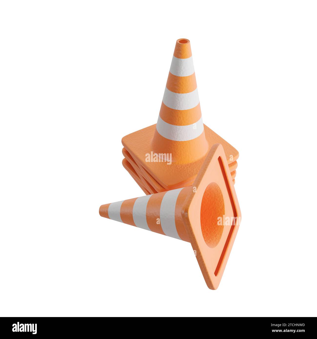 A 3D rendering of traffic cones against a white background, illuminated by studio lighting Stock ...