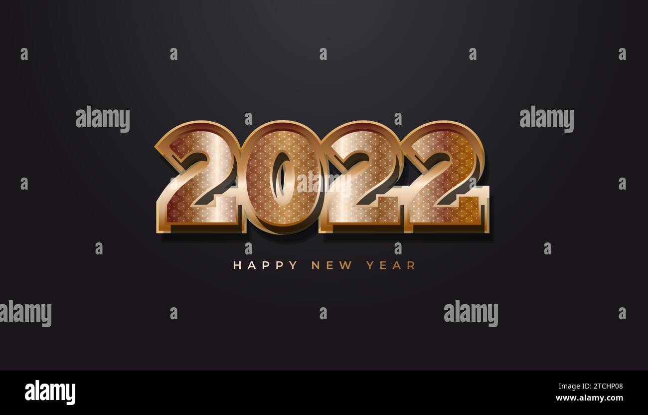 Happy New Year 2022 with golden realistic numbers isolated on black ...