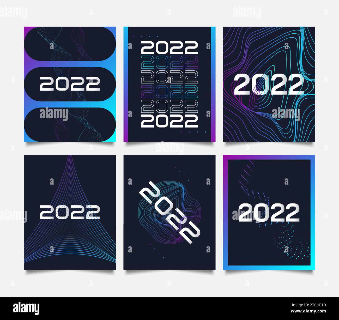 Happy New Year 2022 Poster Design Collection in Colorful Lines Style ...