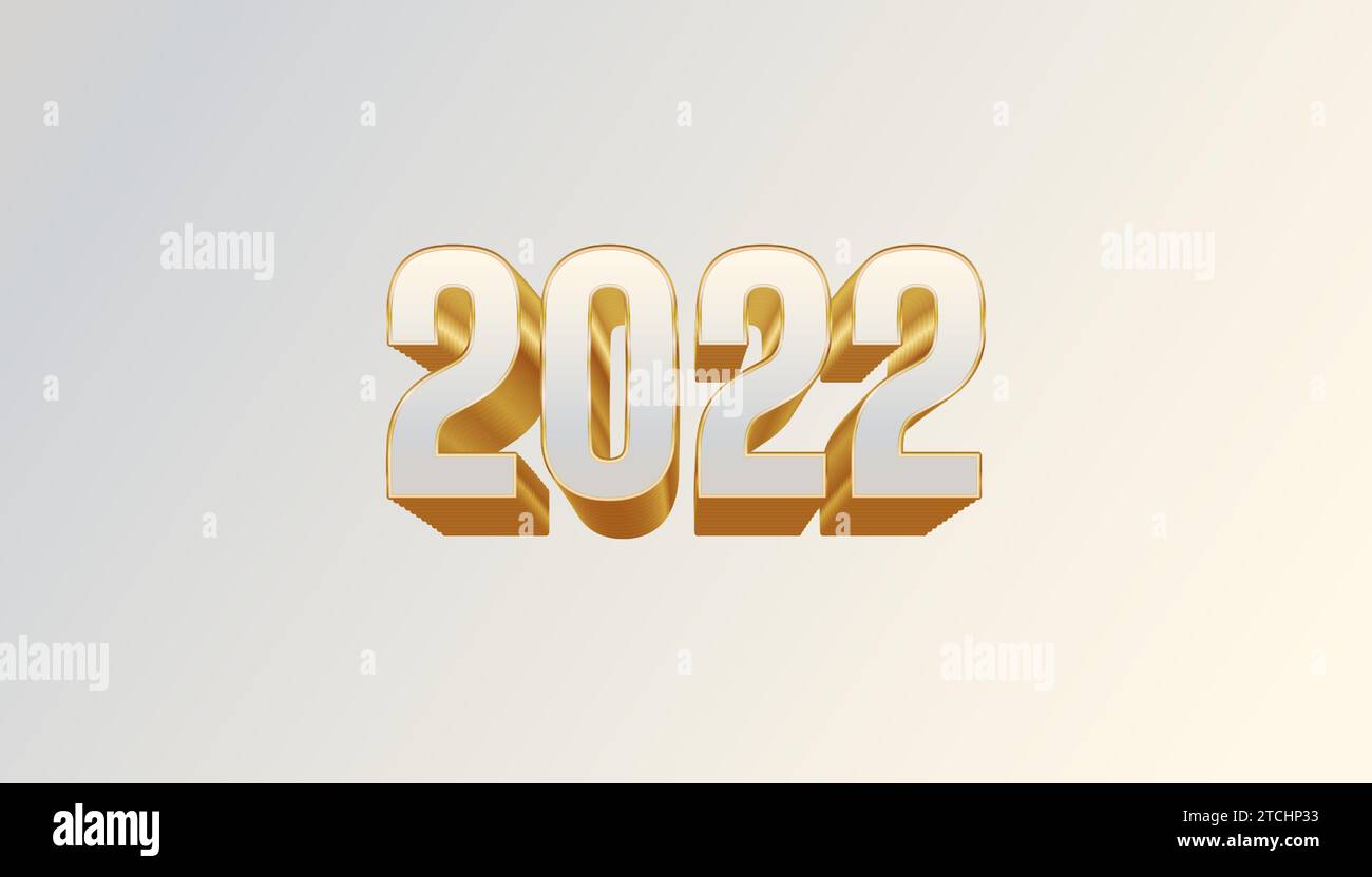 2022 Number with 3d concept in white and gold isolated on white ...