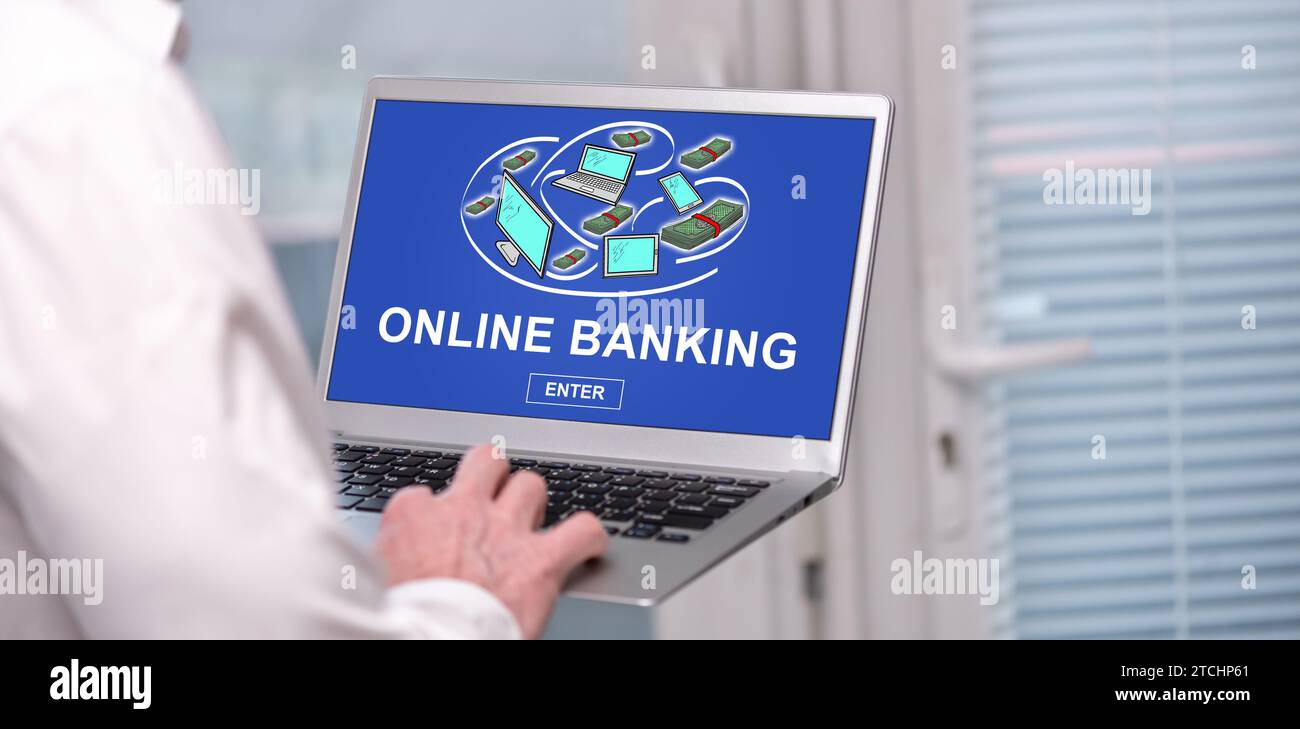 Laptop screen displaying an online banking concept Stock Photo - Alamy