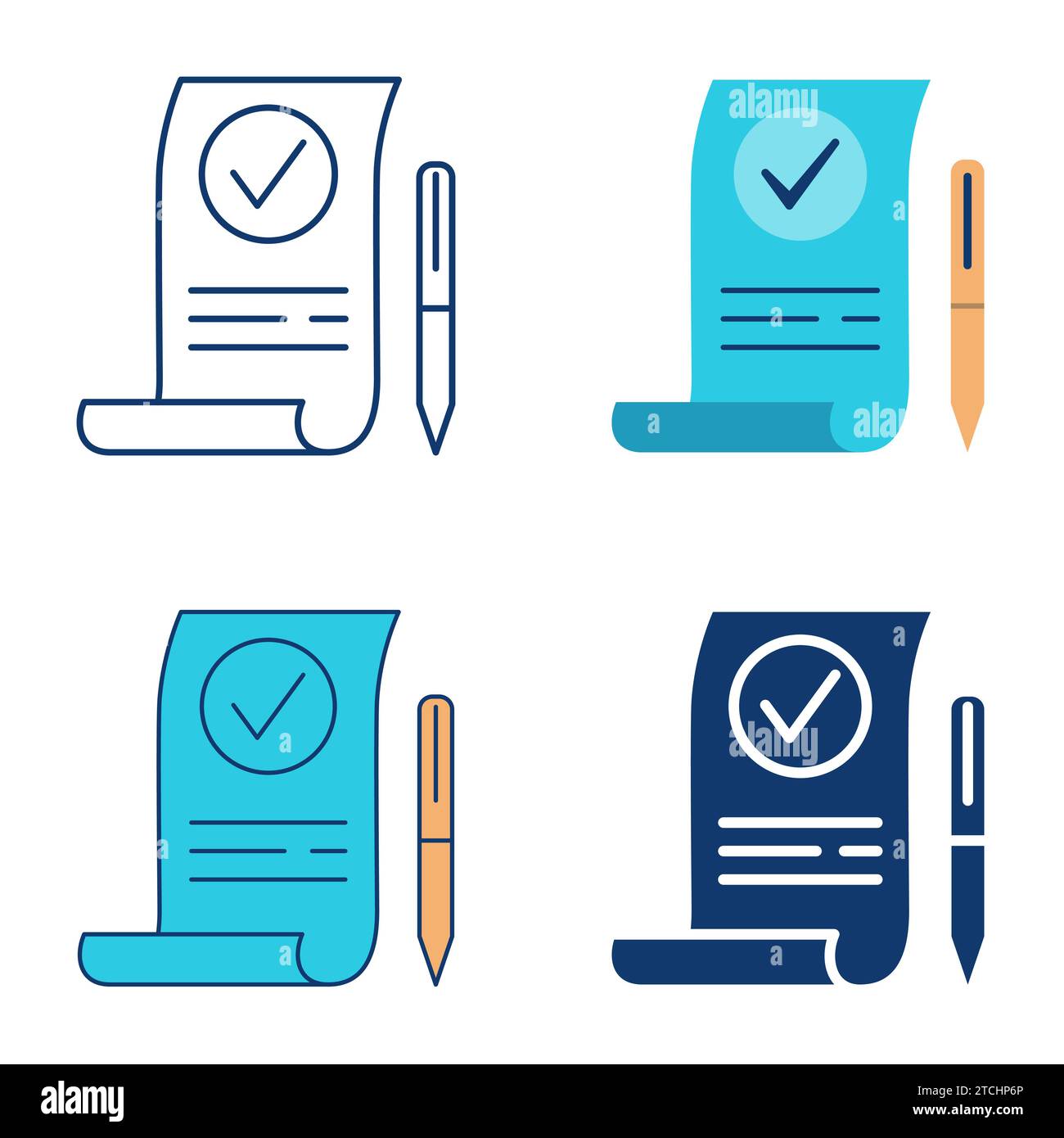 Document with checkmark icon set in flat and line style. Warranty ...