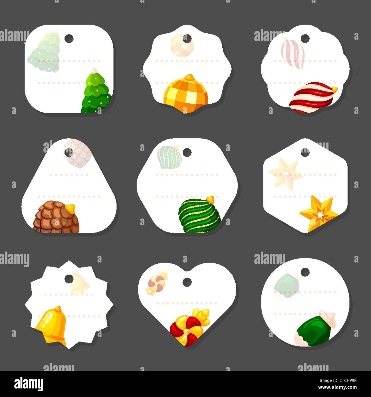 Christmas label gift mini tag holiday flat set. Paper sticker packing ...