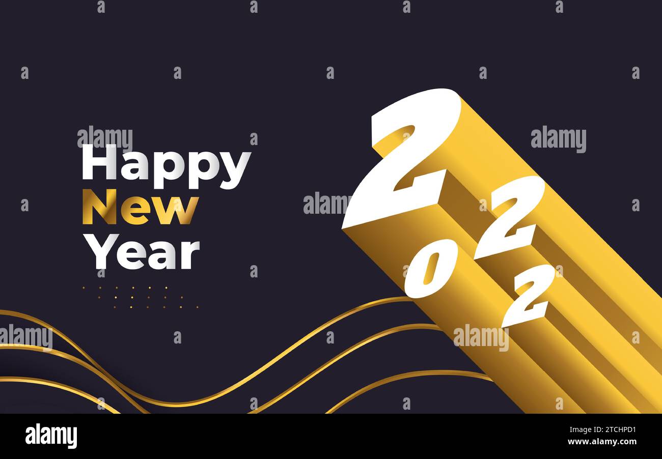 Happy New Year 2022 Banner or Poster with 3D Number in White and Gold ...