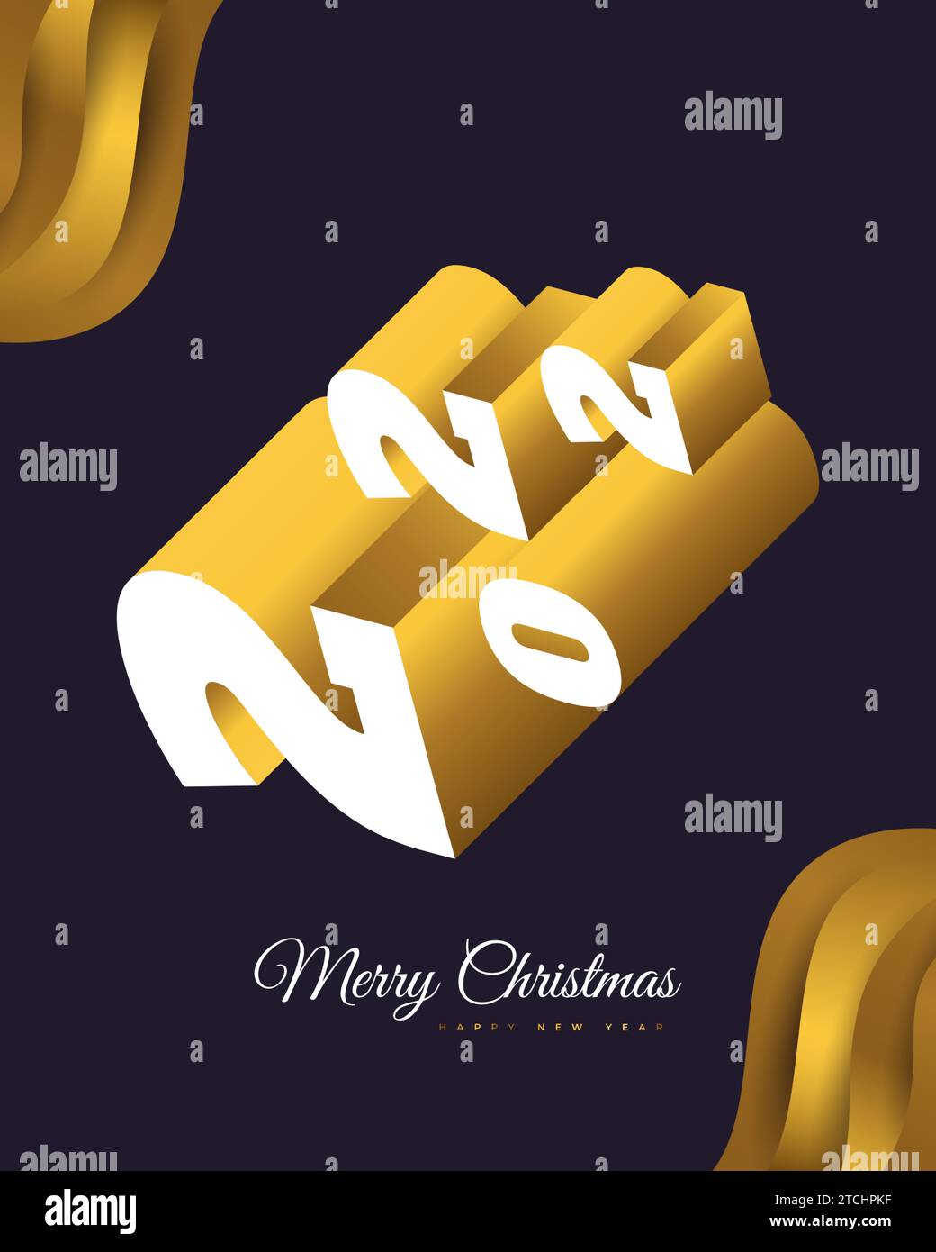 Happy New Year 2022 Banner or Poster with 3D Number in White and Gold ...