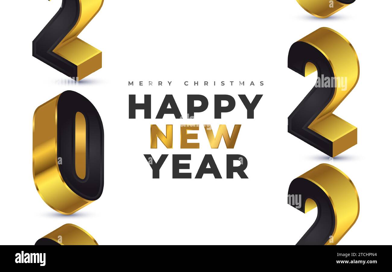 Elegant New Year Banner Design with 3D Numbers in Black and Gold Style ...