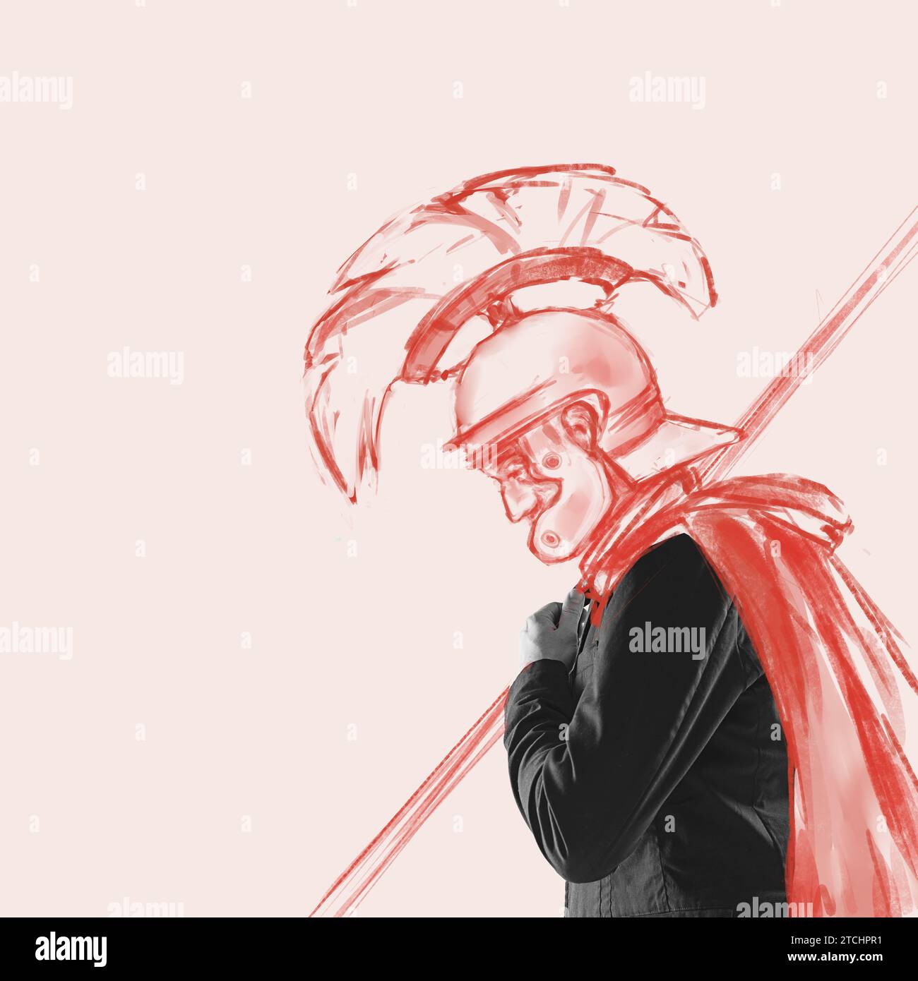 Fighting for human rights. Man in black suit with drawn knight head ...