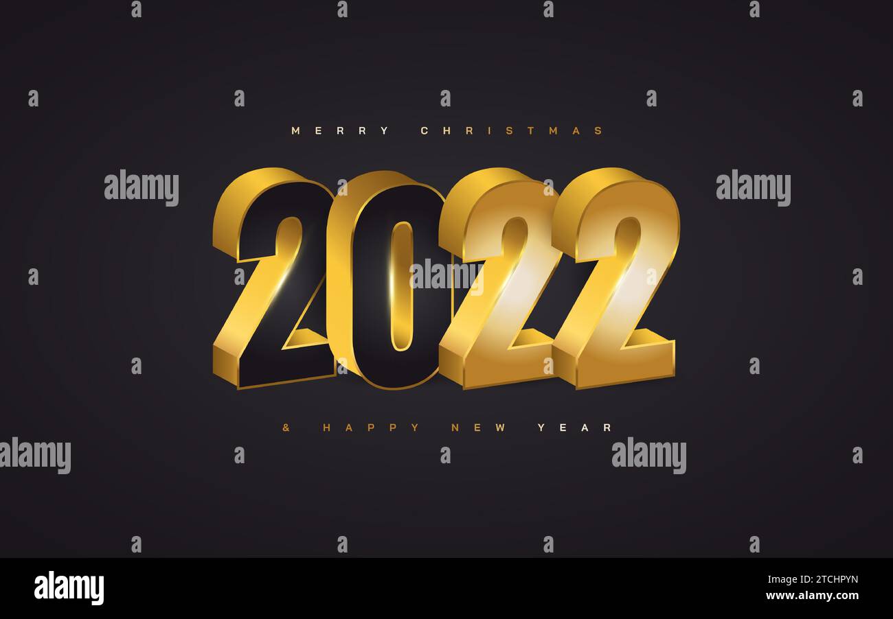 Happy New Year 2022 Banner or Poster Design with 3D Black and Gold ...