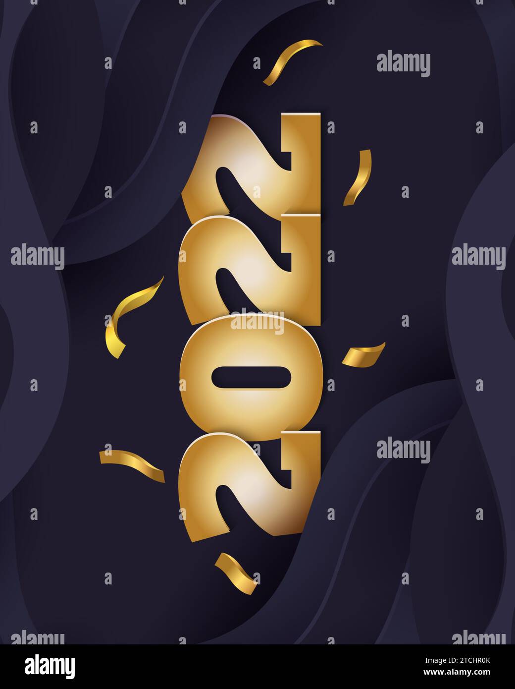 Happy New Year 2022 Banner or Poster with Golden Numbers and Confetti ...