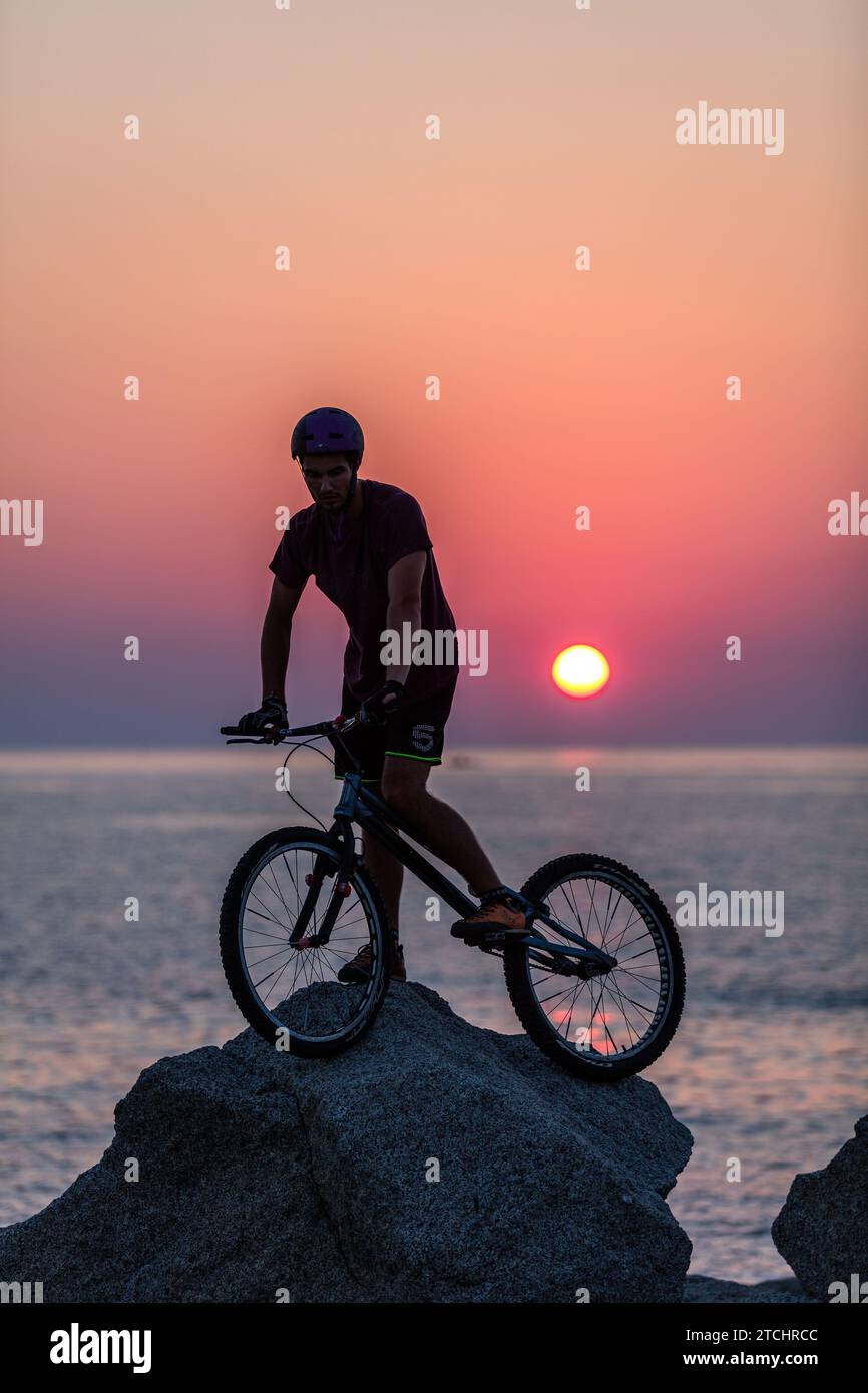 FRANCE, HAUTE CORSE (2B) REGION BALAGNE, AREGNO, TRIAL BIKE Stock Photo ...