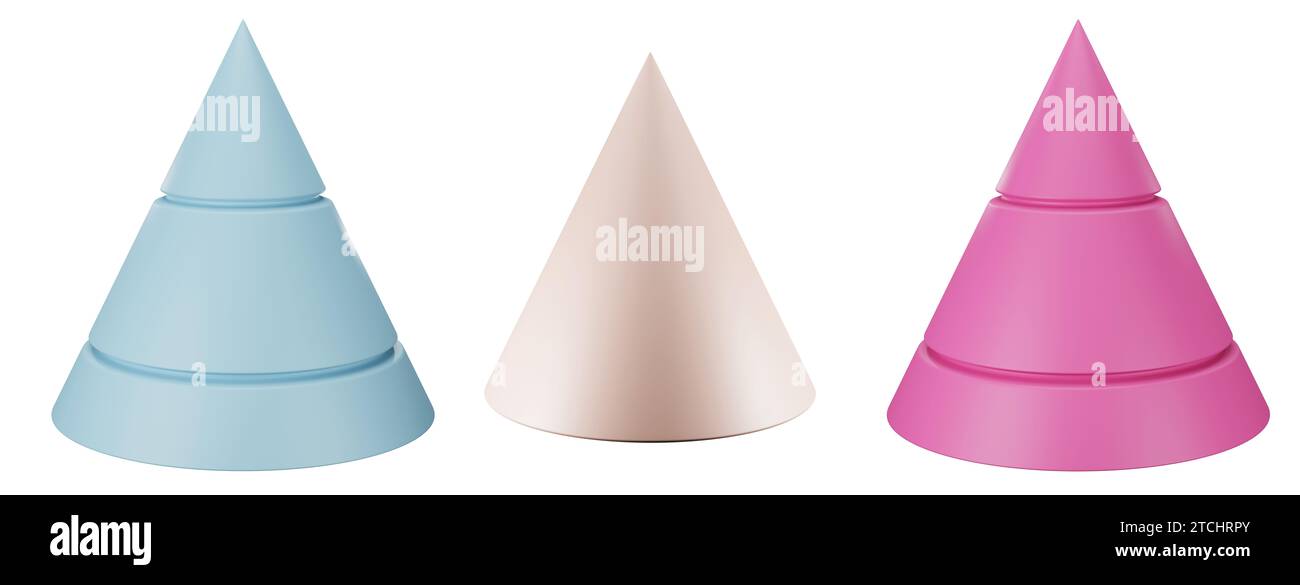 3D Render Cone object Illustration set, abstract geometric clipart ...