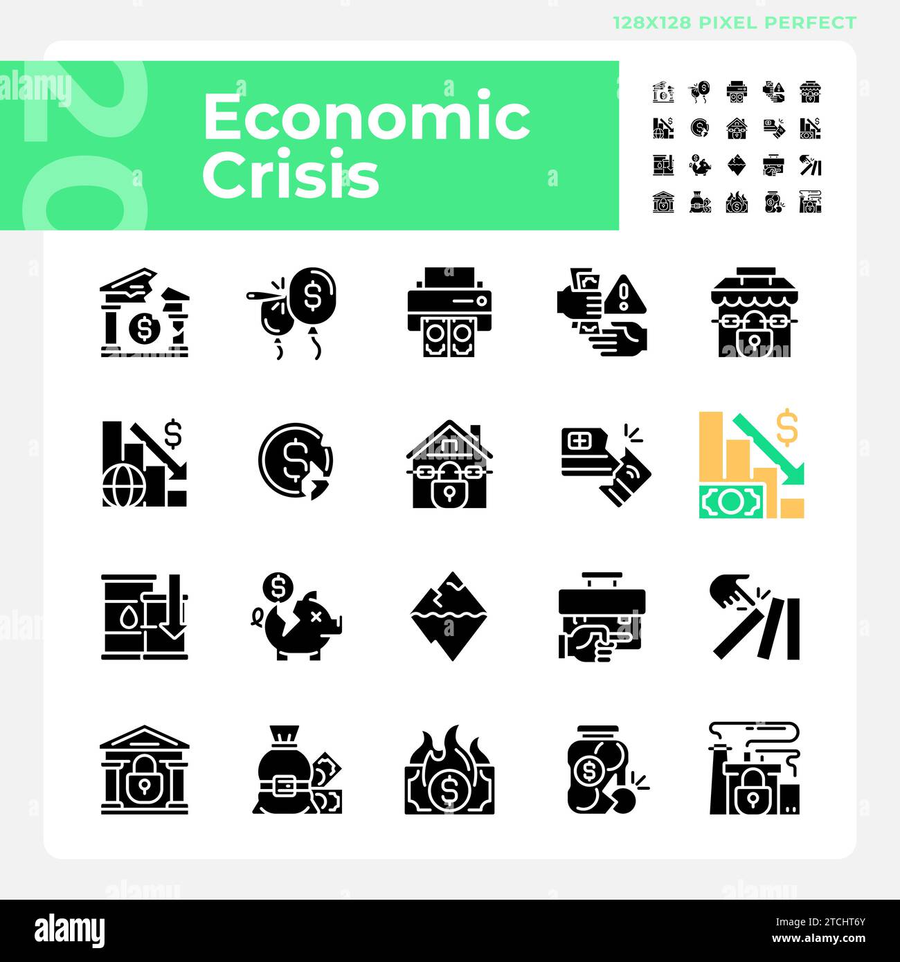 Set of pixel perfect gradient economic crisis icons Stock Vector Image ...