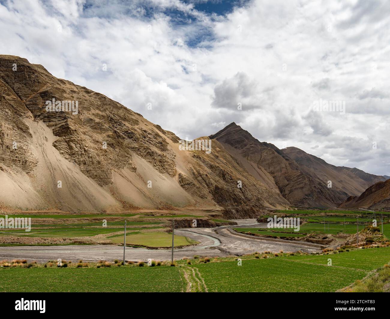 Green fields along riverbed, highlands of Tibet, China Stock Photo - Alamy