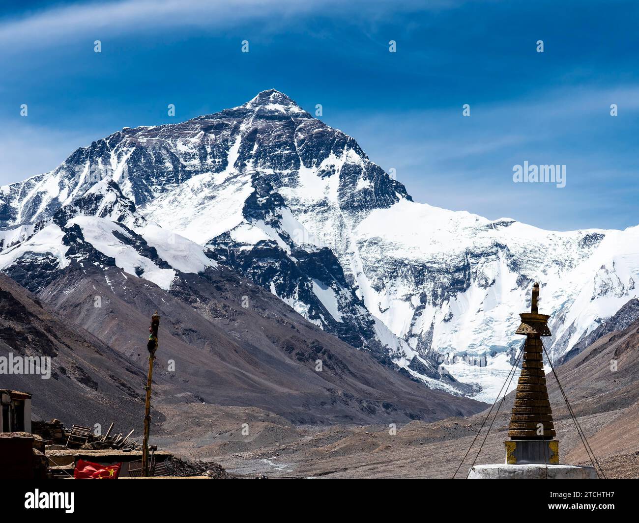 Mt Everest, view from Rongbuk monastery to summit, Tibet, China Stock ...