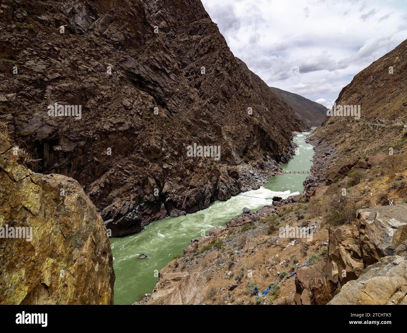 Yarlung Tsangpo River in mountain gorge, Brahmaputra, highlands of ...