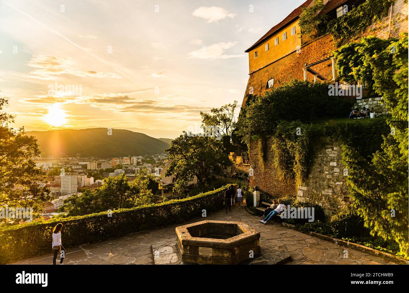 Graz, Austria, 17.08.2019 : View at famous Castle at Schlossberg hill ...