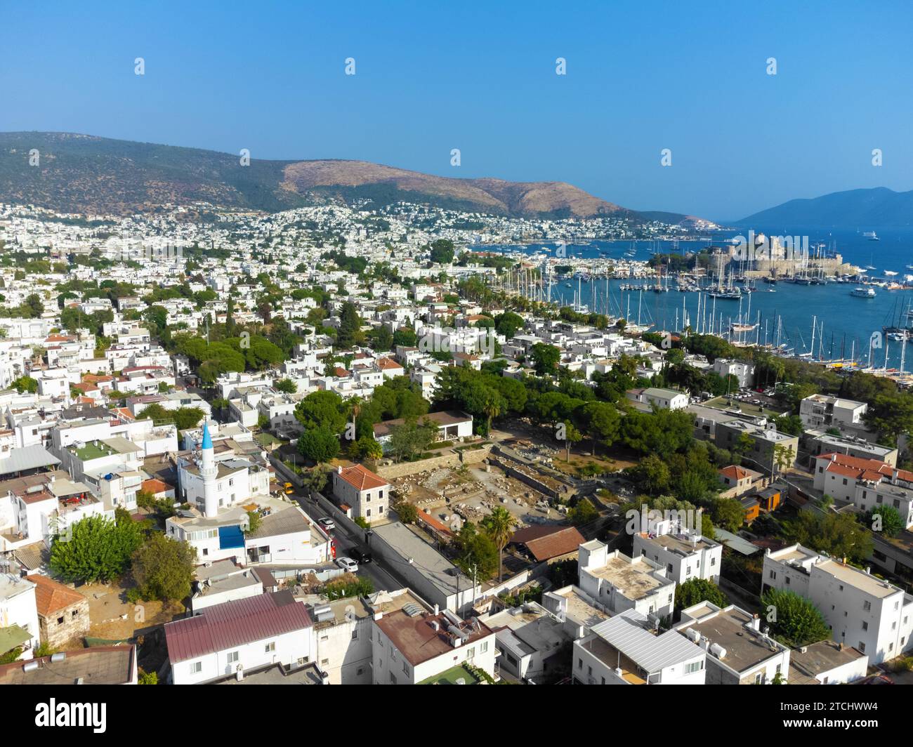 Beautiful scenery of Bodrum city, marina and ancient St. Peter's Castle ...