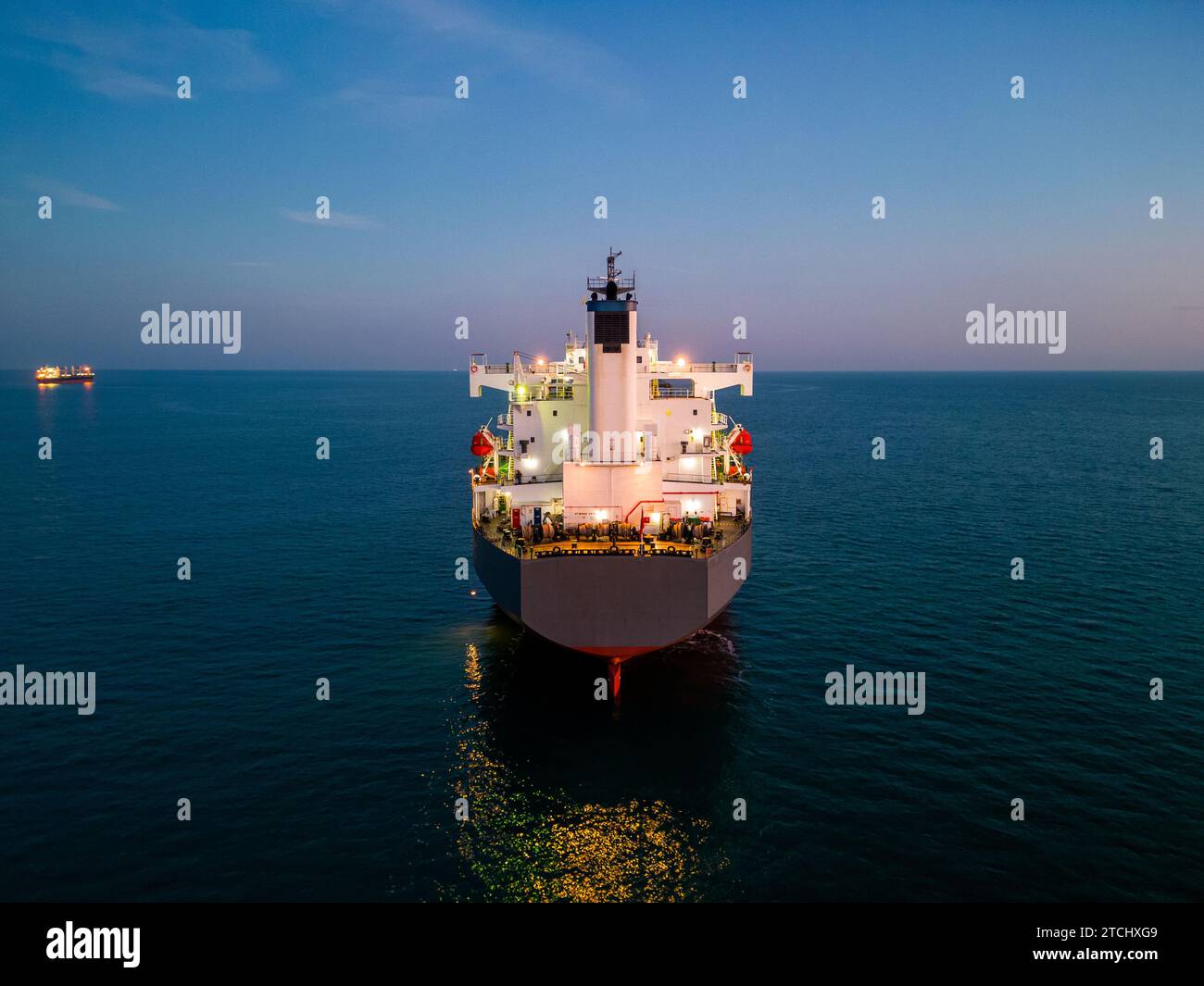 A massive cargo ship wood chips carrier in the sea, aerial view Stock ...