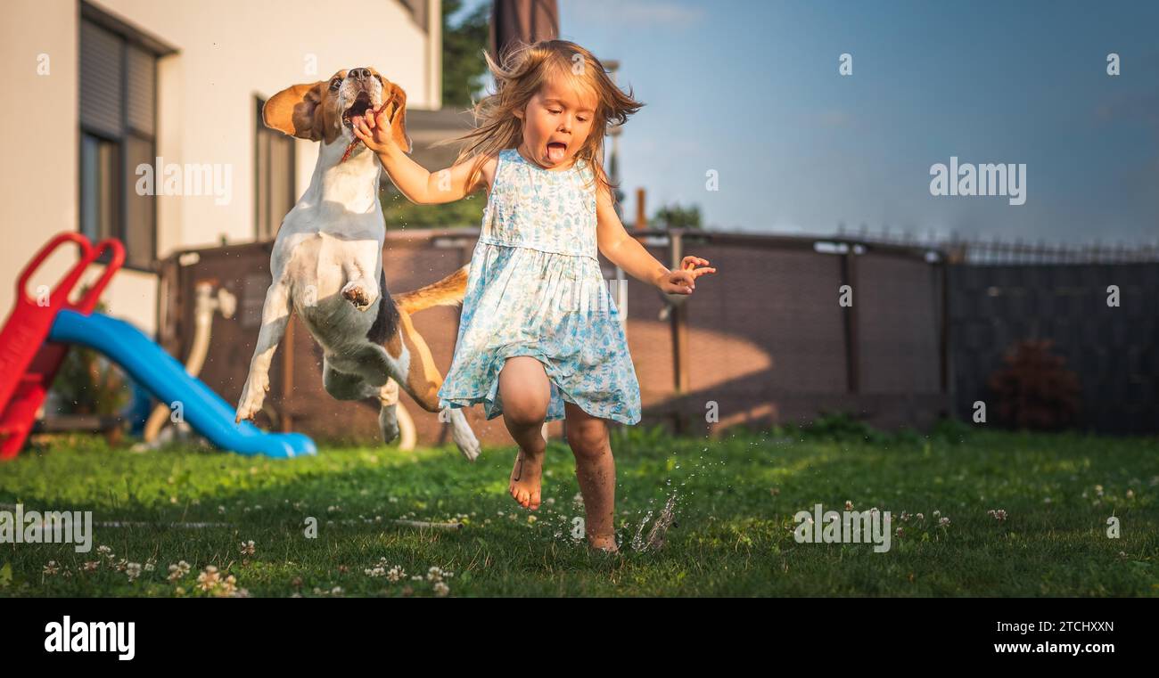 Child chasing dog hi-res stock photography and images - Alamy