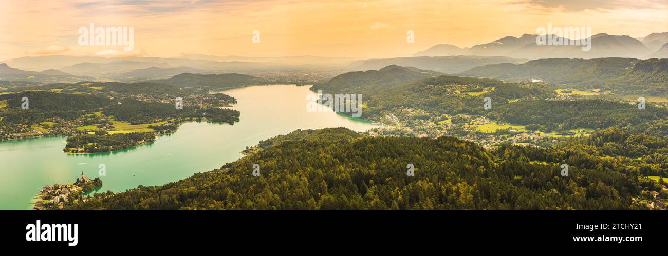Pyramidenkogel, view of the Lake Worthersee, Carinthia, Austria ...