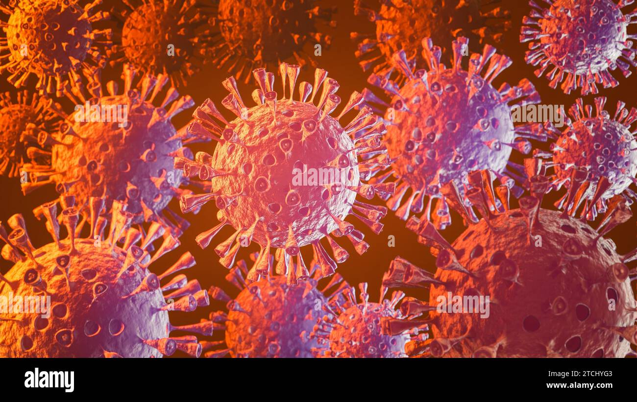 3D Image of Flu Coronavirus Covid-19 background. Concept with disease ...