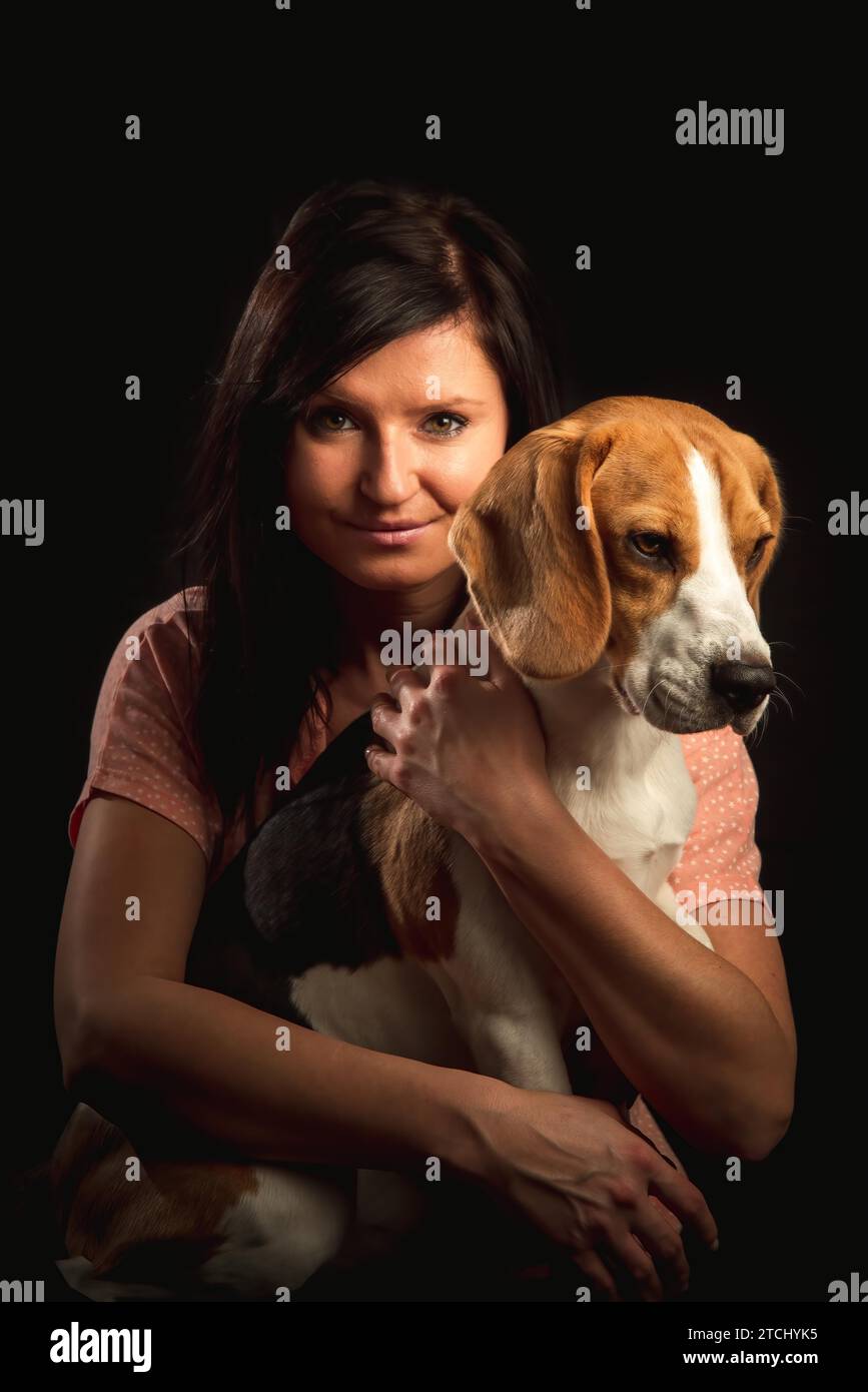 Woman with beagle dog hi-res stock photography and images - Alamy