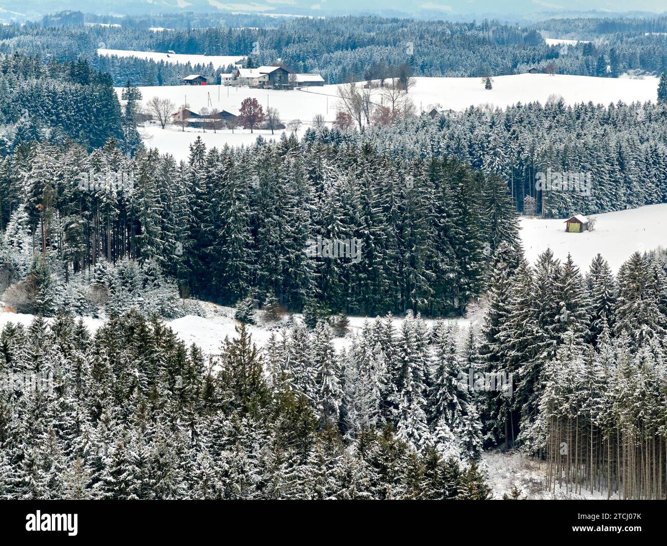 Drone photo of the Bavarian landscape in Marktoberdorf, Germany, Nov 29 ...