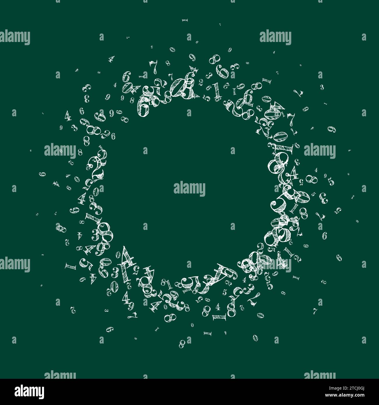 Scattered numbers. White chalk digits flying chaotic. Back to school ...