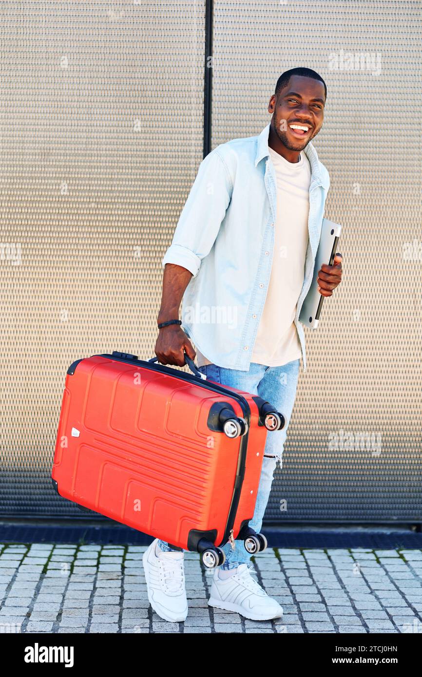 Tourist man handsome trip young lifestyle luggage traveler male ...