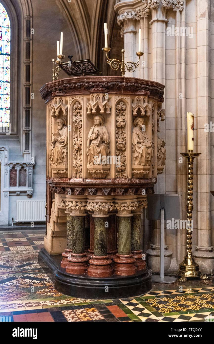 Pulpit with carvings of the four evangelists, built in the 1870s by ...