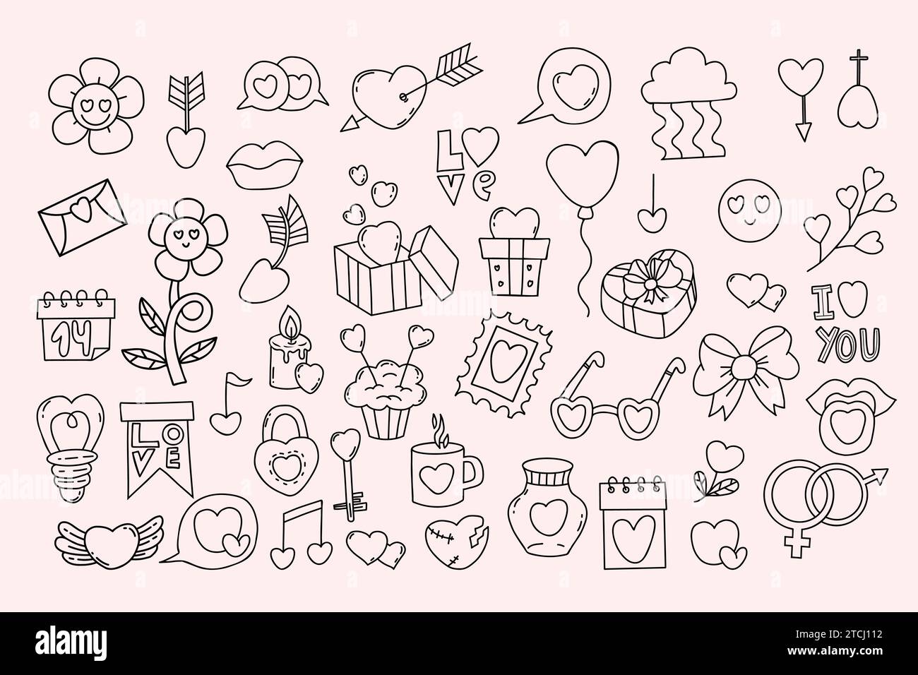 Valentine day. Love doodles. Heart, love symbols, gift, valentines ...