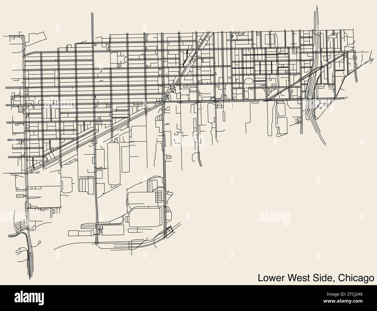 Street roads map of the LOWER WEST SIDE COMMUNITY AREA, CHICAGO Stock ...