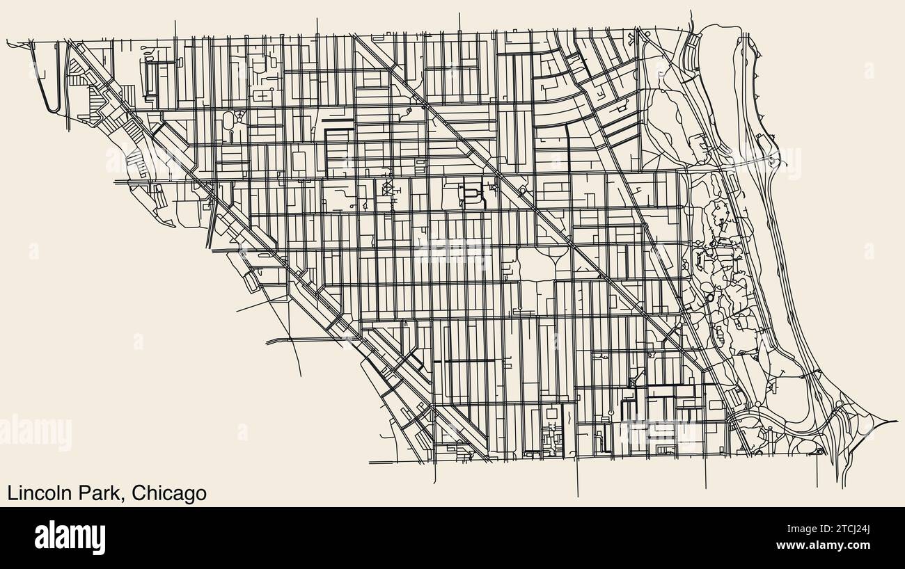 Street roads map of the LINCOLN PARK COMMUNITY AREA, CHICAGO Stock ...